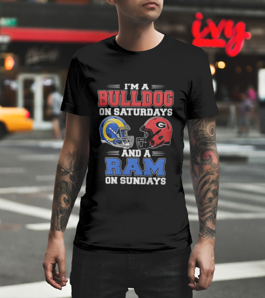 I'm A Bulldog On Saturdays And A Ram On Sundays Football Helmets T-Shirt