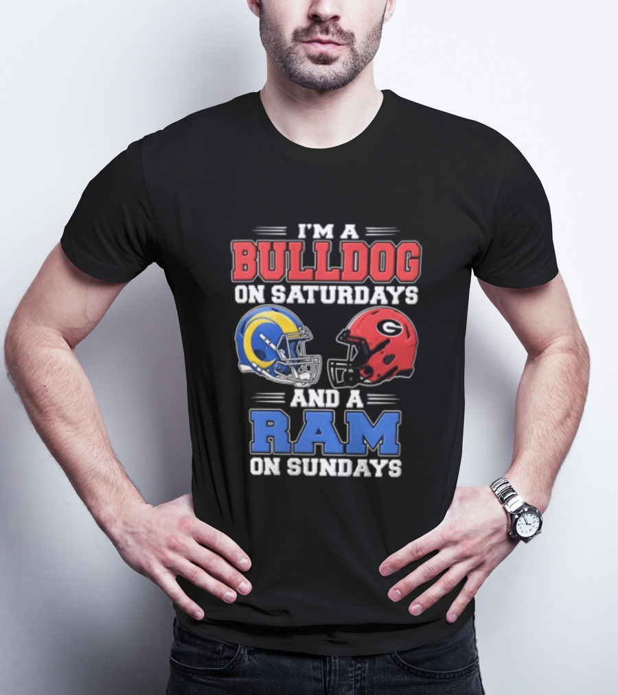 I'm A Bulldog On Saturdays And A Ram On Sundays Football Helmets T-Shirt