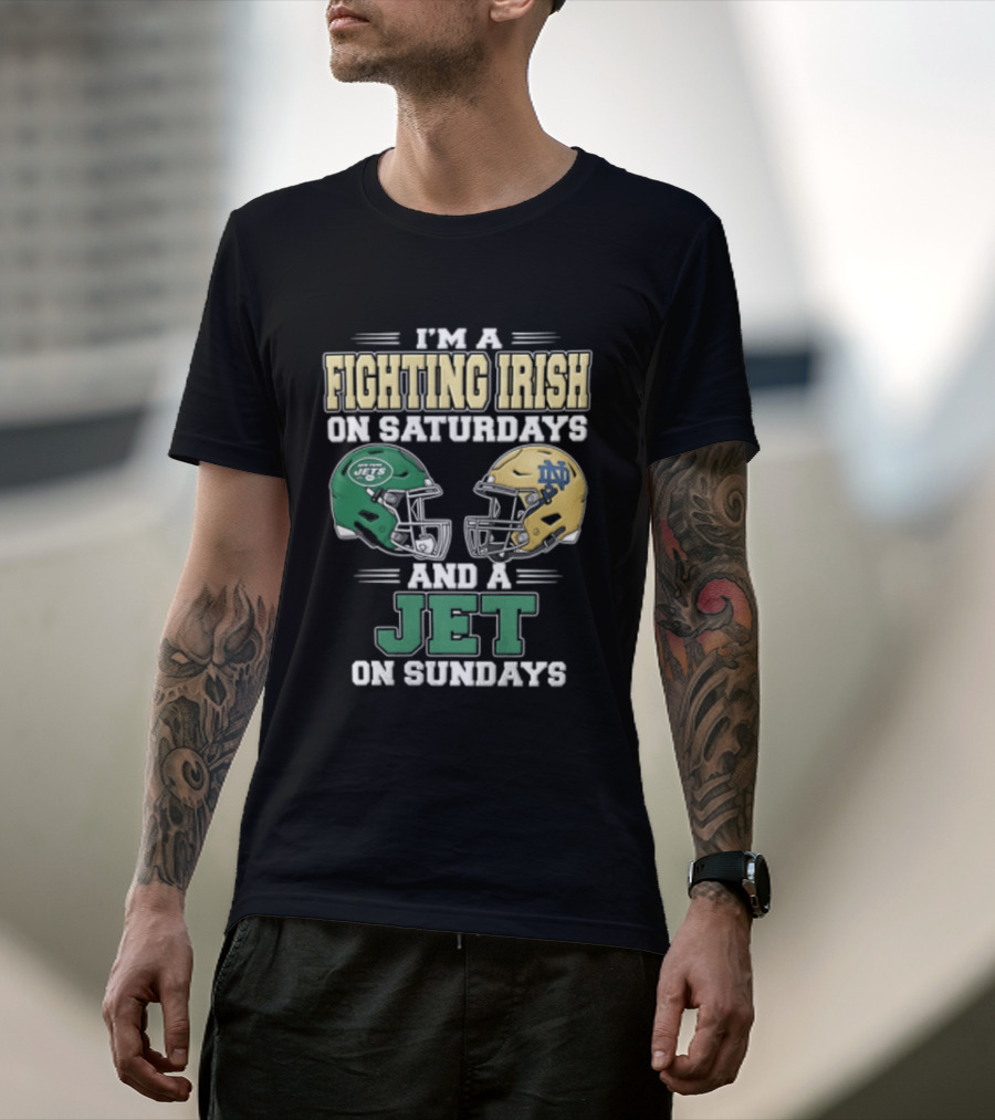 Fighting Irish Saturdays Jets Sundays Notre Dame Football NFL Fans T-Shirt