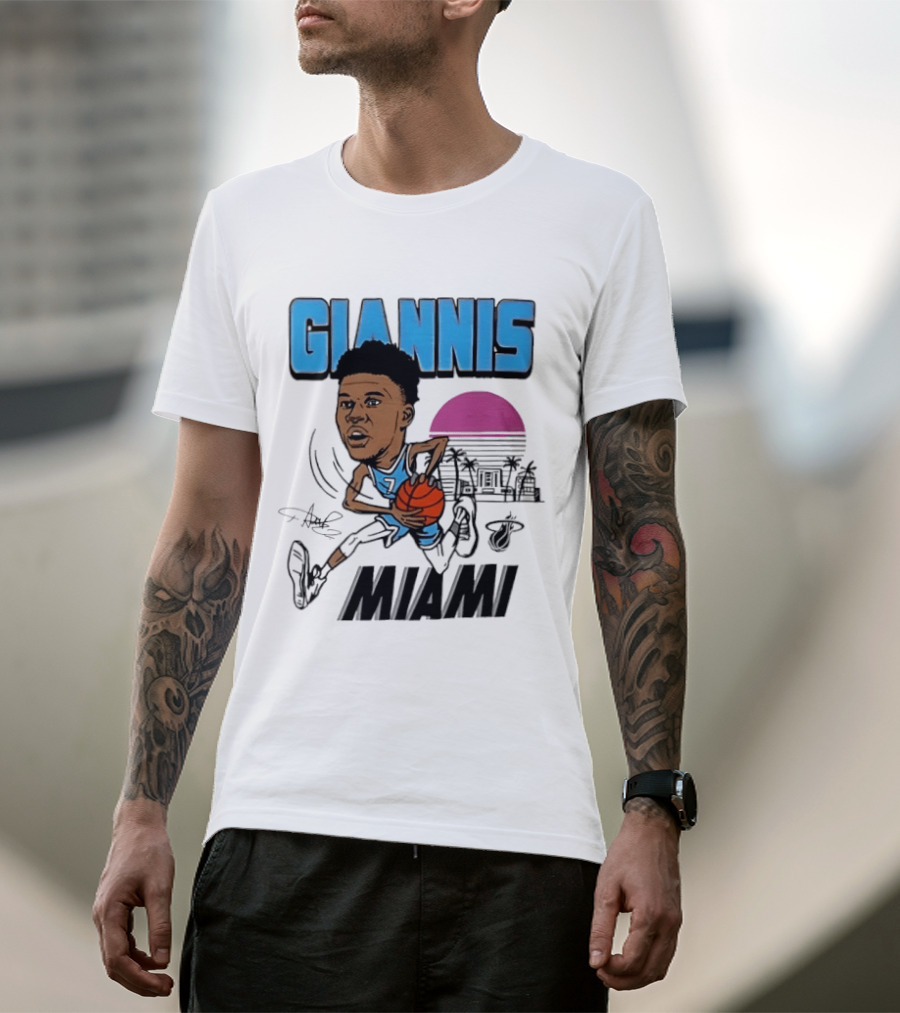 Giannis Antetokounmpo Vice City Miami Heat Caricature T-Shirt