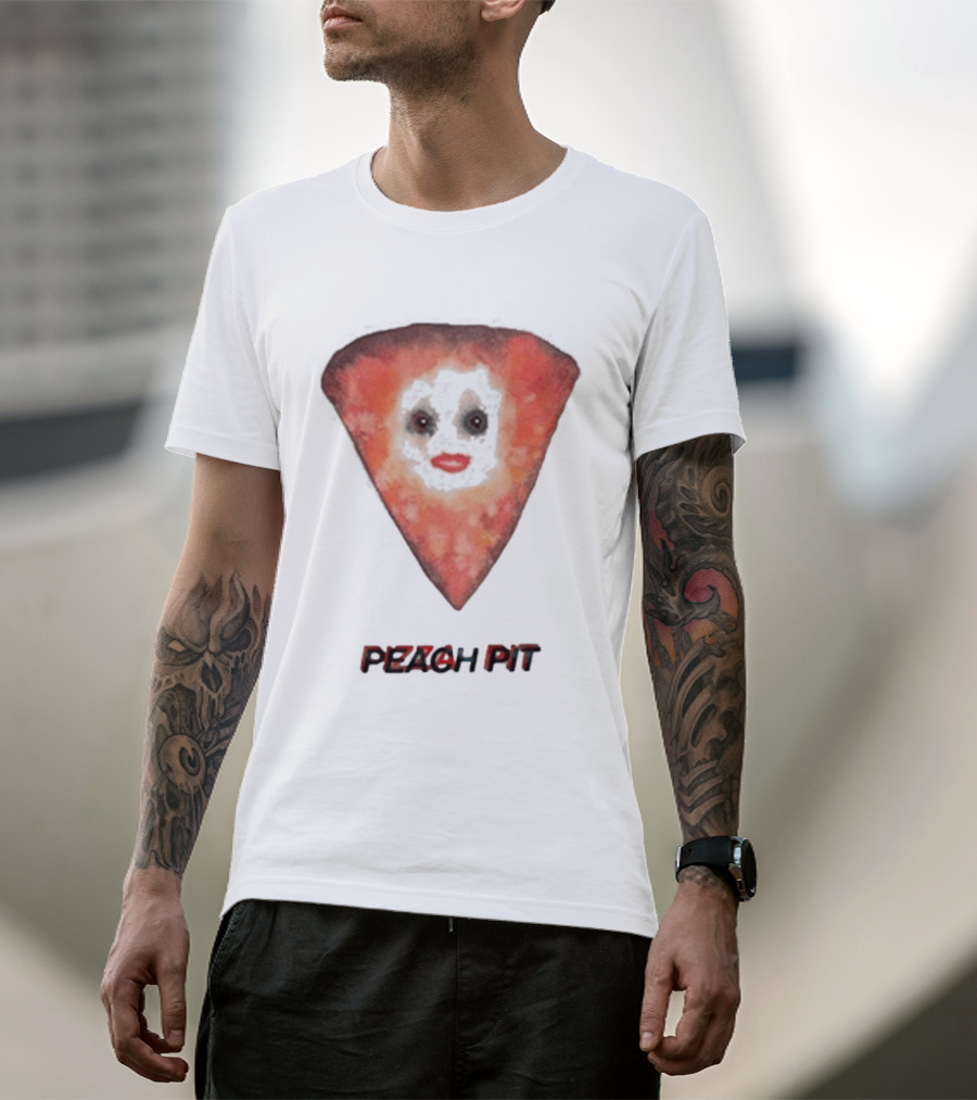 Peach Pit Pizza Slice Clown Face T-Shirt