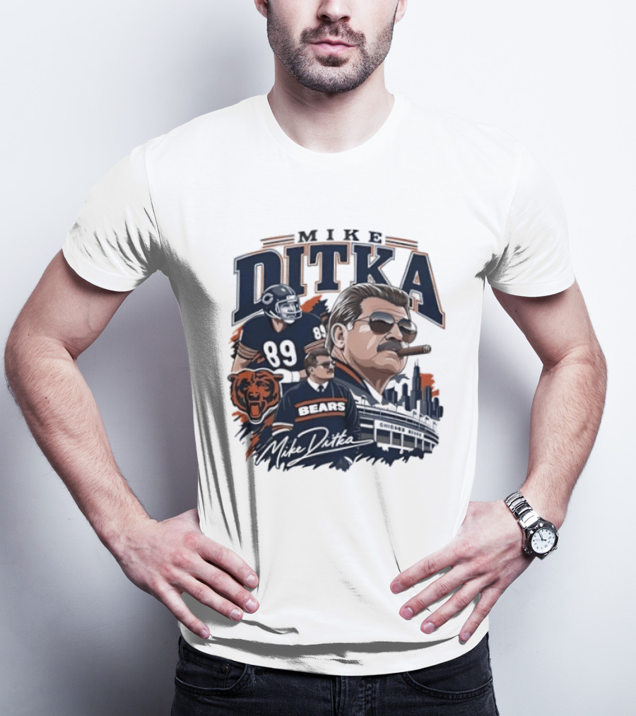 Mike Ditka Chicago Bears Coach Tribute With Skyline And Bear T-Shirt
