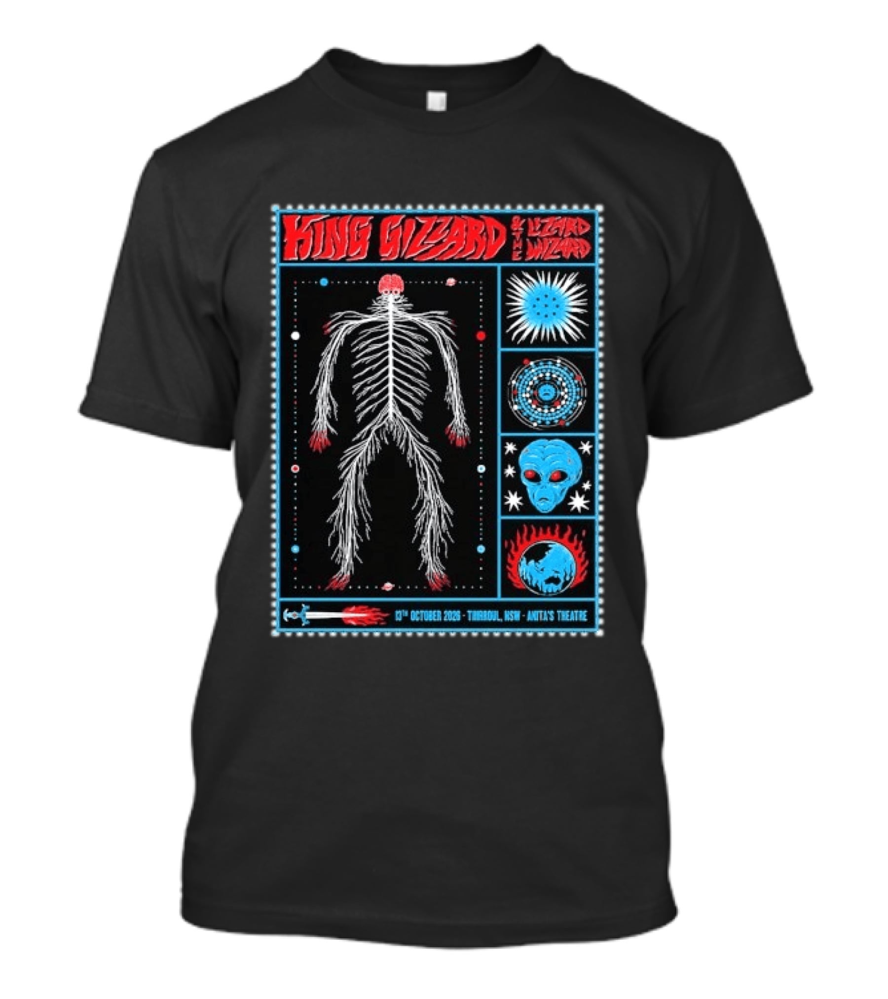King Gizzard Thirroul NSW Anita's Theatre 13 October 2026 Skeleton Psychedelic T-Shirt