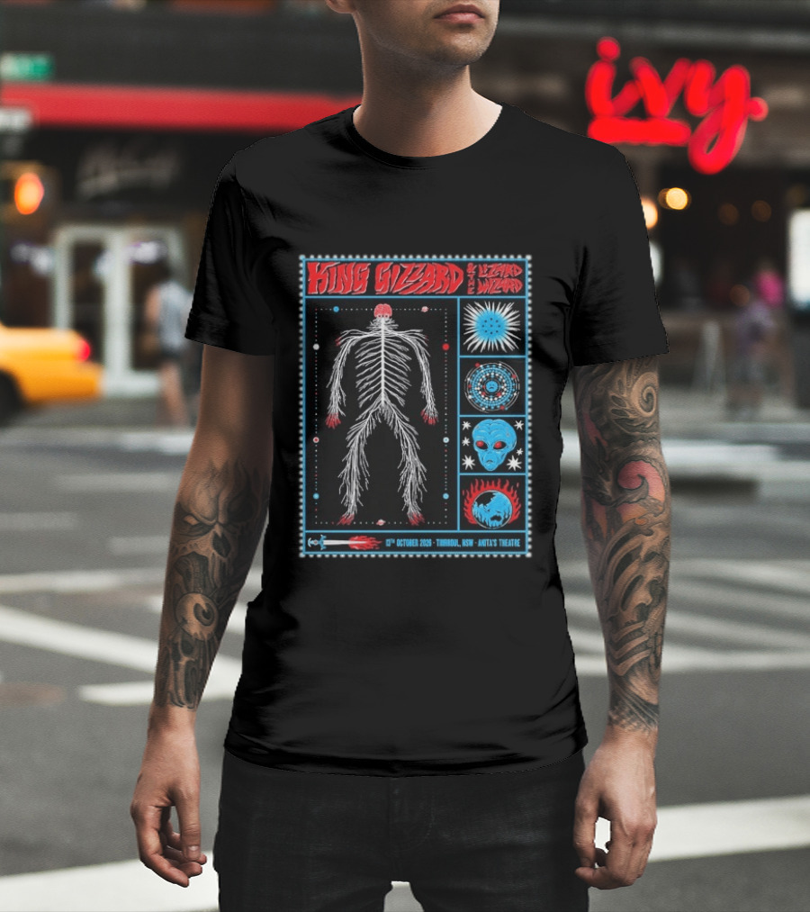 King Gizzard Thirroul NSW Anita's Theatre 13 October 2026 Skeleton Psychedelic T-Shirt