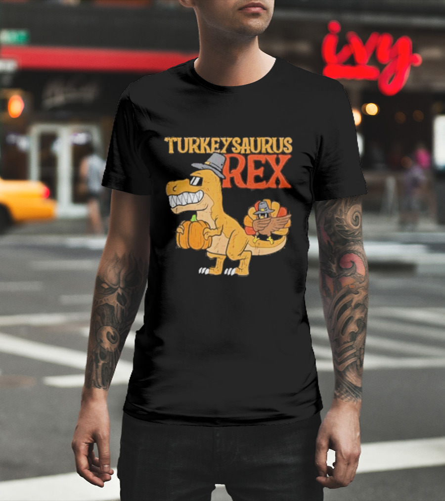 Turkeysaurus Rex Toddler Boys Thanksgiving Dab Turkey Dino 2024 T-Shirt