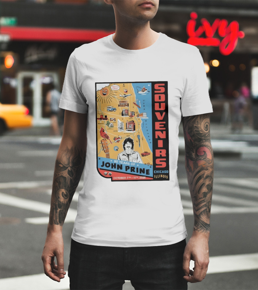 Souvenirs John Prine 80 Years October 7 11 2026 Chicago Illinois T-Shirt