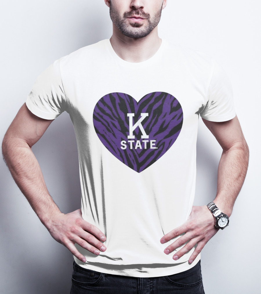 K State Wildcats Purple Zebra Heart Kansas State T-Shirt