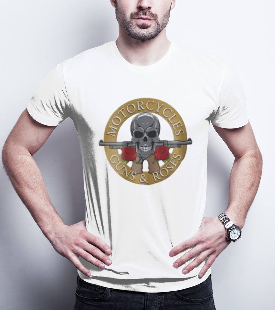 Motorcycles Guns And Roses Skull Shotgun Red T-Shirt