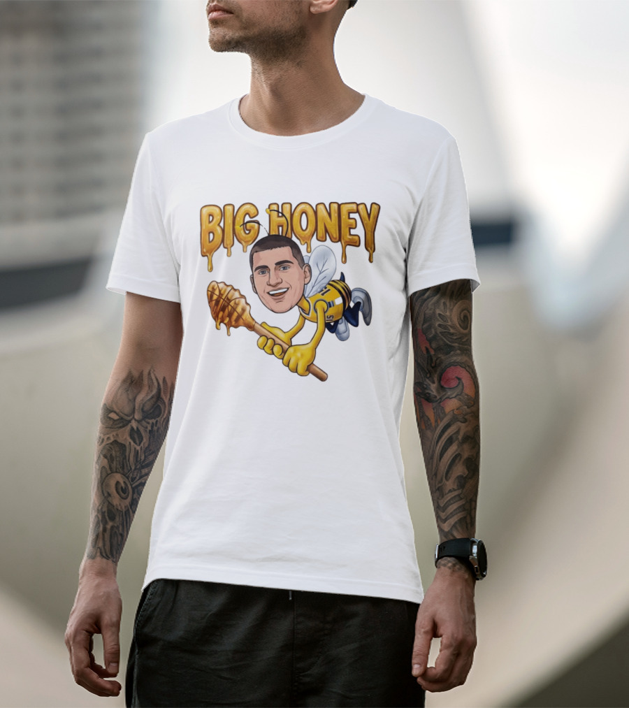 Big Honey 15 Denver Nuggets Nikola Jokic Caricature Drawing Buzzing Basketball Star T-Shirt