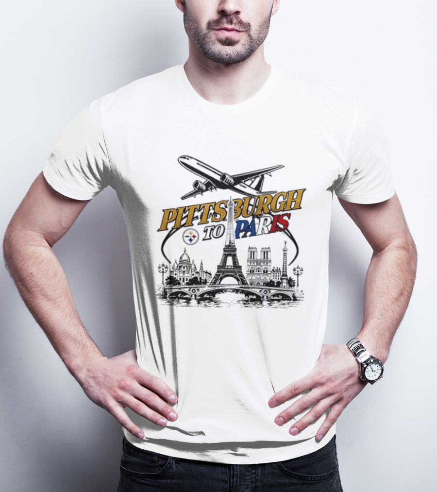 Pittsburgh Steelers Pittsburgh To Paris Eiffel Tower Skyline Airplane T-Shirt