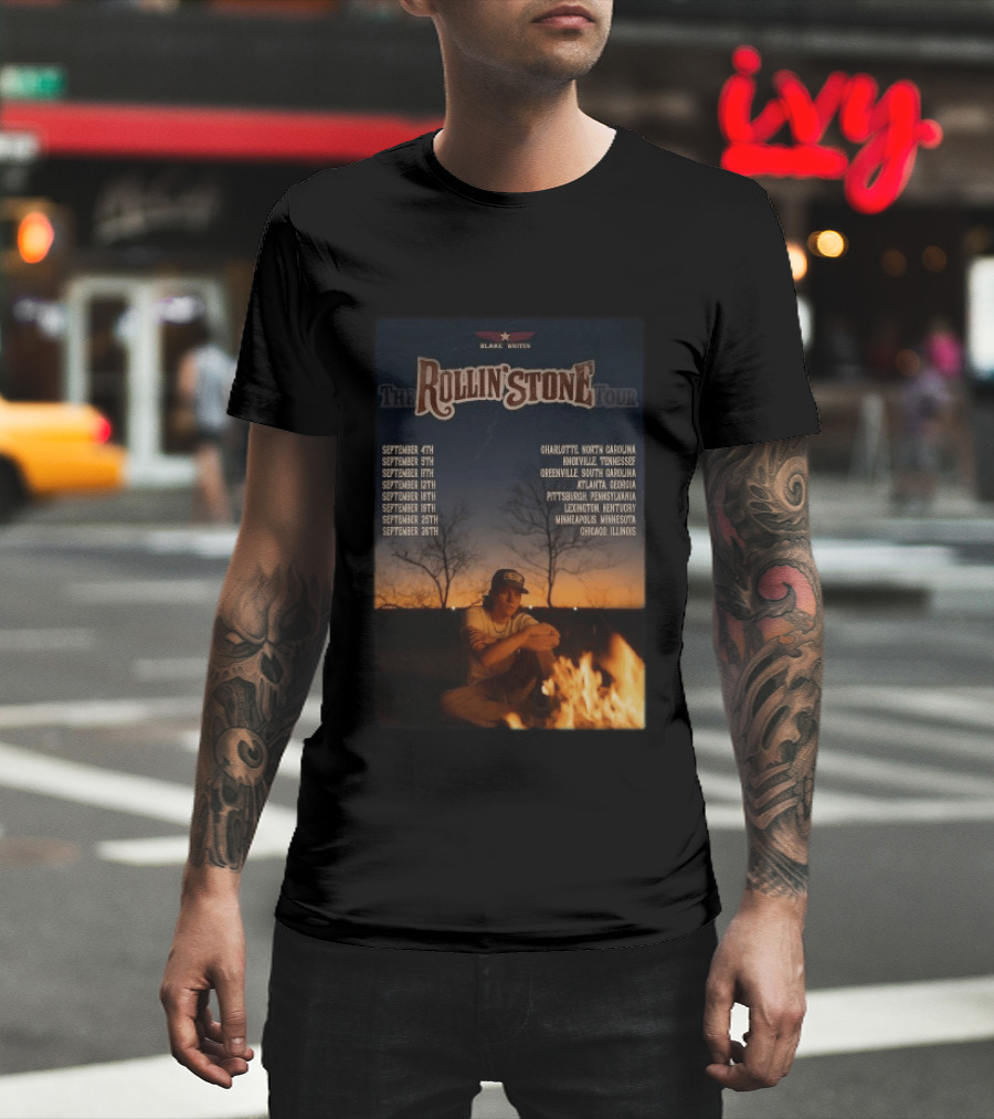 Blake Whiten Rollin' Stone Tour 2025 September Cities Charlotte Nashville Greenville Atlanta Pittsburgh Lexington Minneapolis Chicago T-Shirt