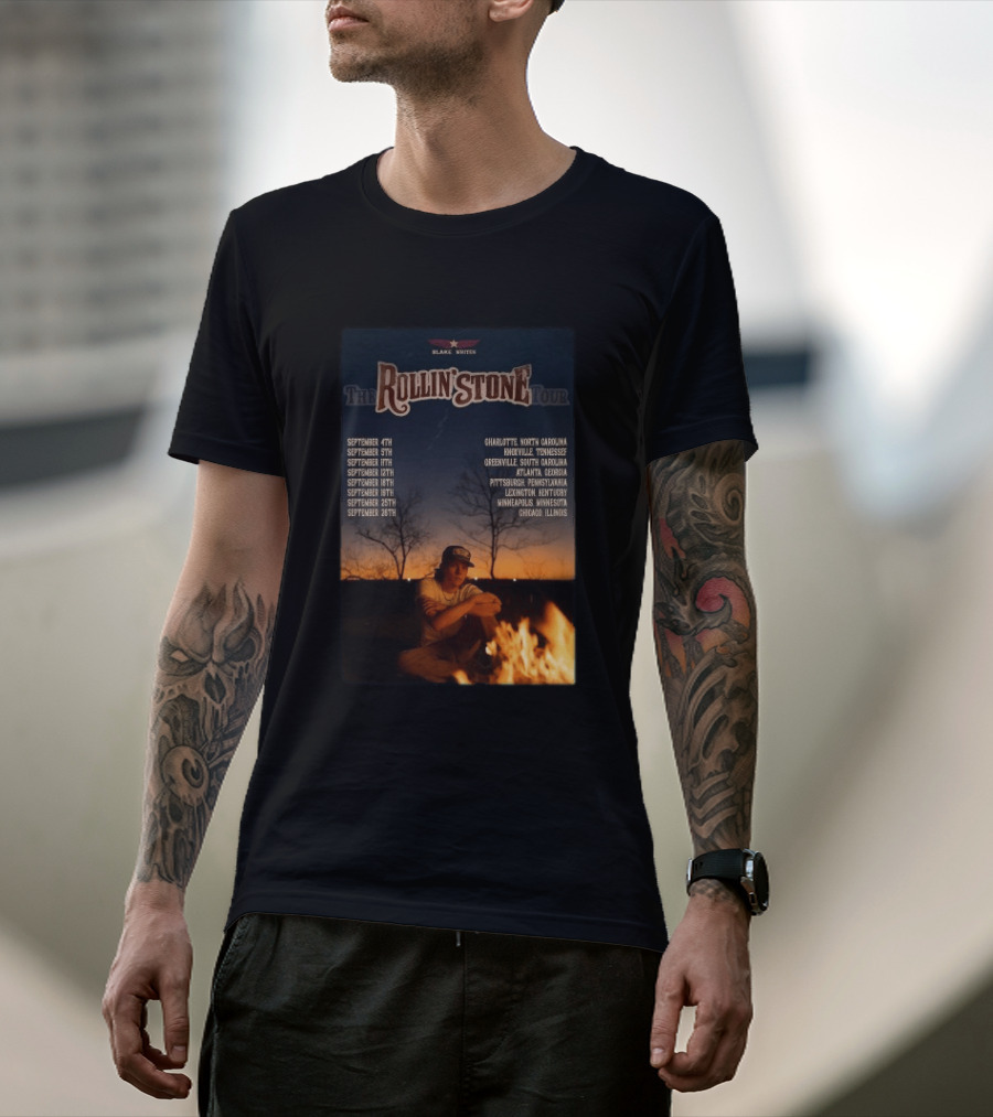 Blake Whiten Rollin' Stone Tour 2025 September Cities Charlotte Nashville Greenville Atlanta Pittsburgh Lexington Minneapolis Chicago T-Shirt