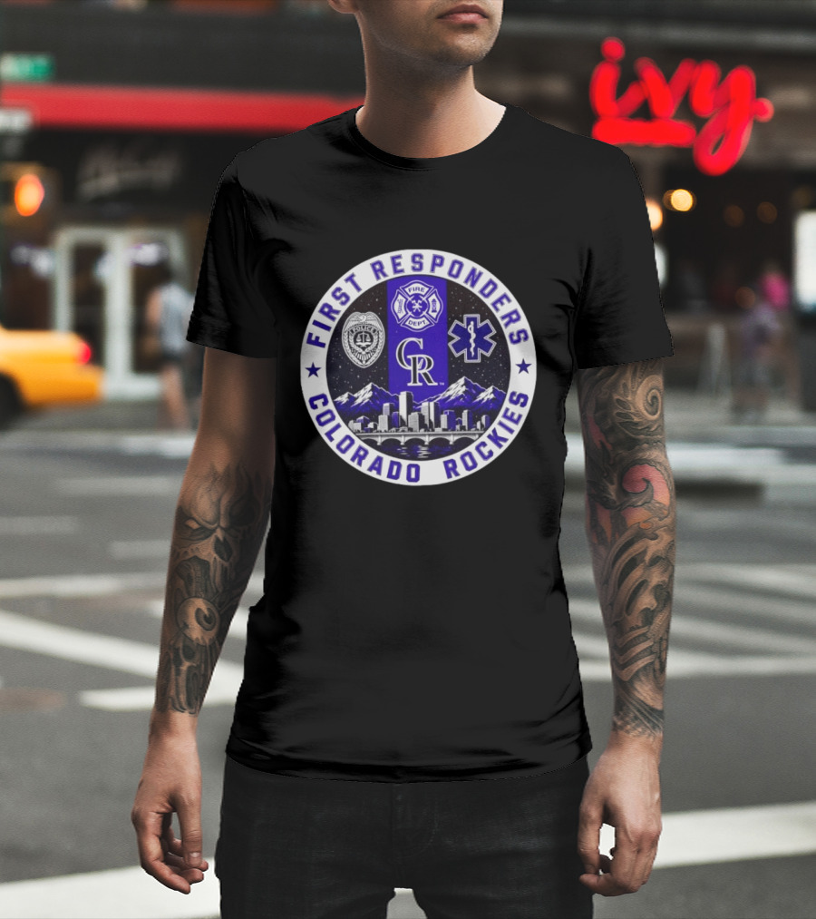 Colorado Rockies First Responders Police Fire Dept City Skyline T-Shirt