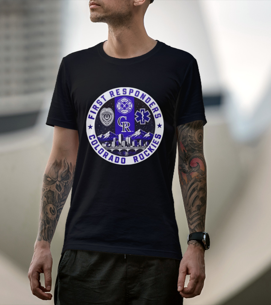 Colorado Rockies First Responders Police Fire Dept City Skyline T-Shirt