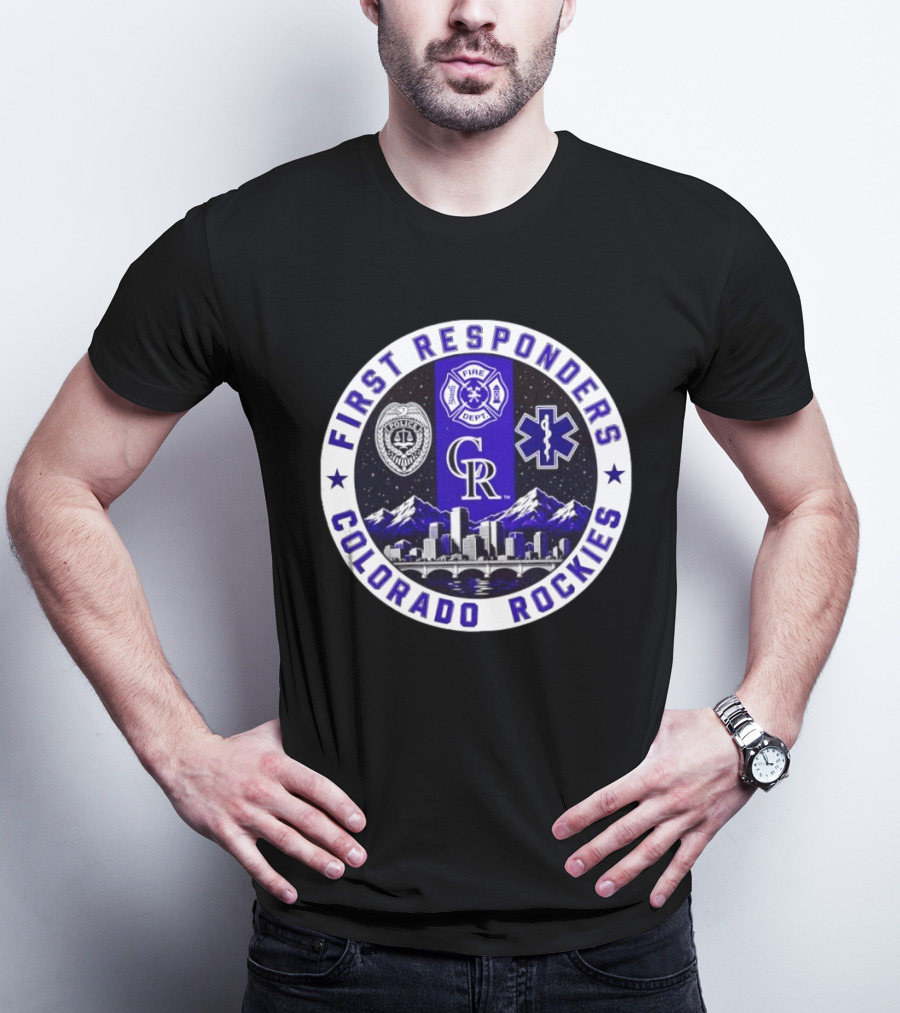 Colorado Rockies First Responders Police Fire Dept City Skyline T-Shirt
