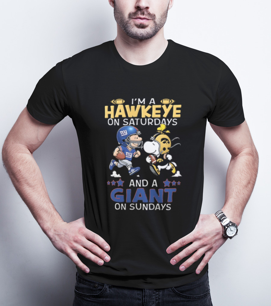 I'm A Hawkeye On Saturdays And A Giant On Sundays Charlie Brown Snoopy Football T-Shirt