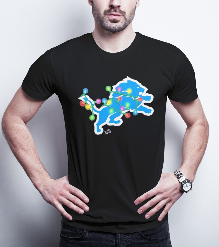 Detroit Lions Holiday Lights Festive Christmas Spirit T-Shirt