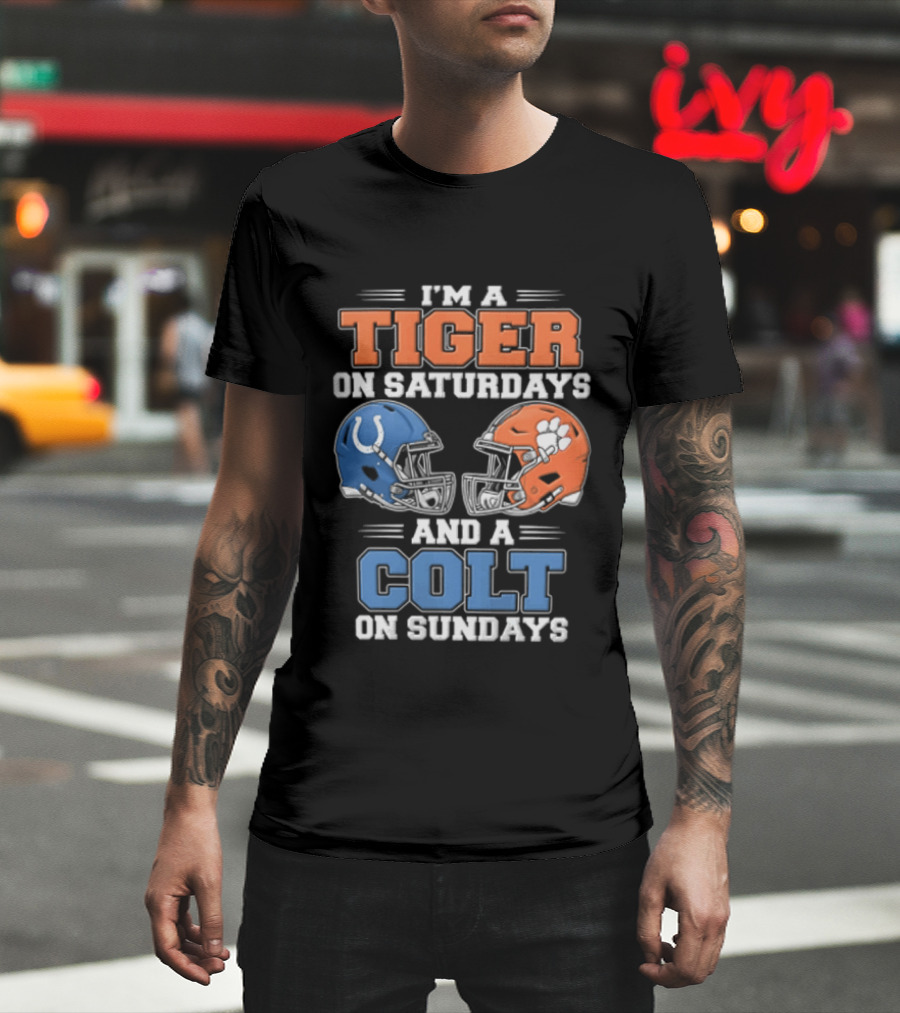 I'm A Tiger On Saturdays And A Colt On Sundays Helmet Football Rivalry T-Shirt