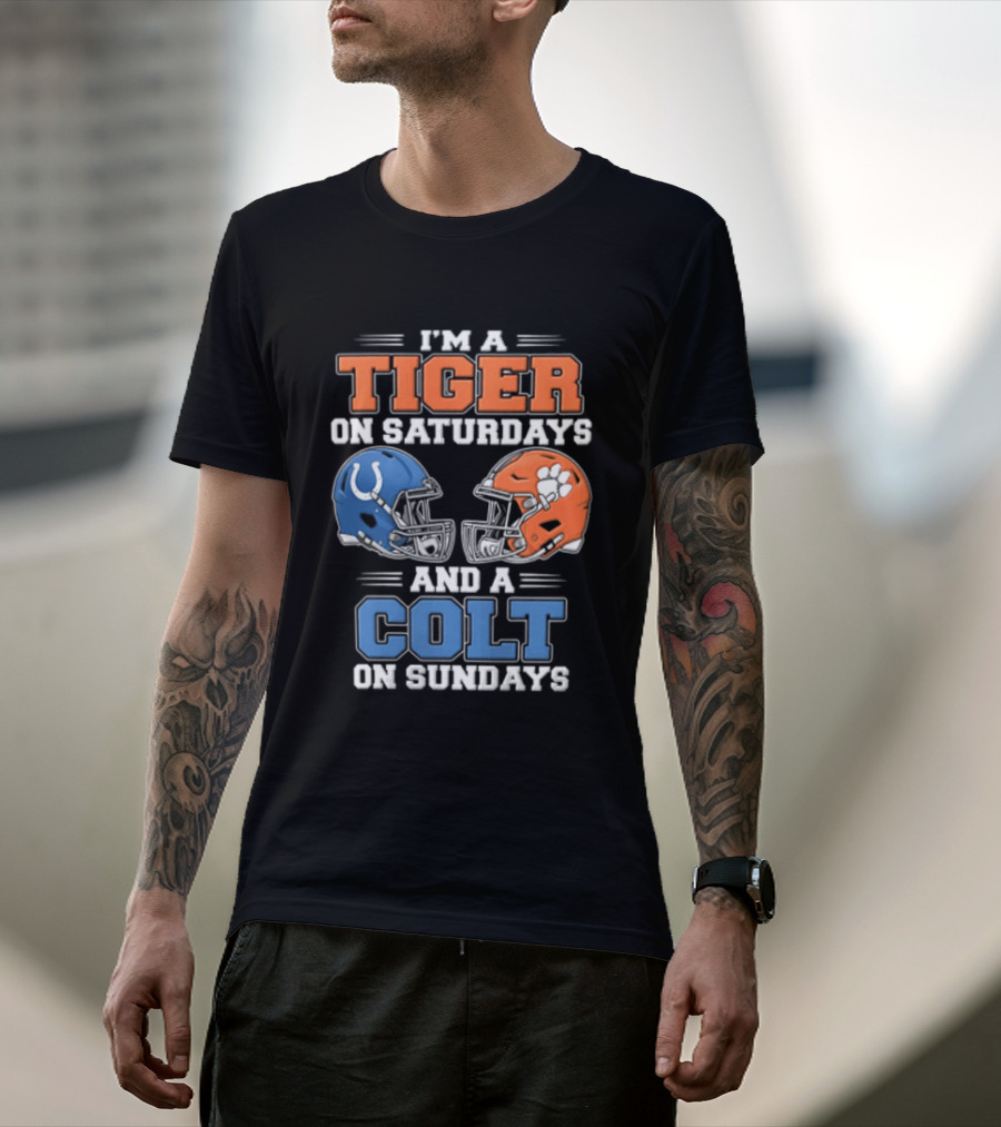 I'm A Tiger On Saturdays And A Colt On Sundays Helmet Football Rivalry T-Shirt