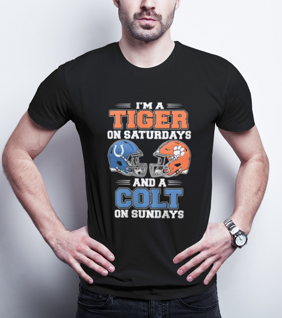 I'm A Tiger On Saturdays And A Colt On Sundays Helmet Football Rivalry T-Shirt