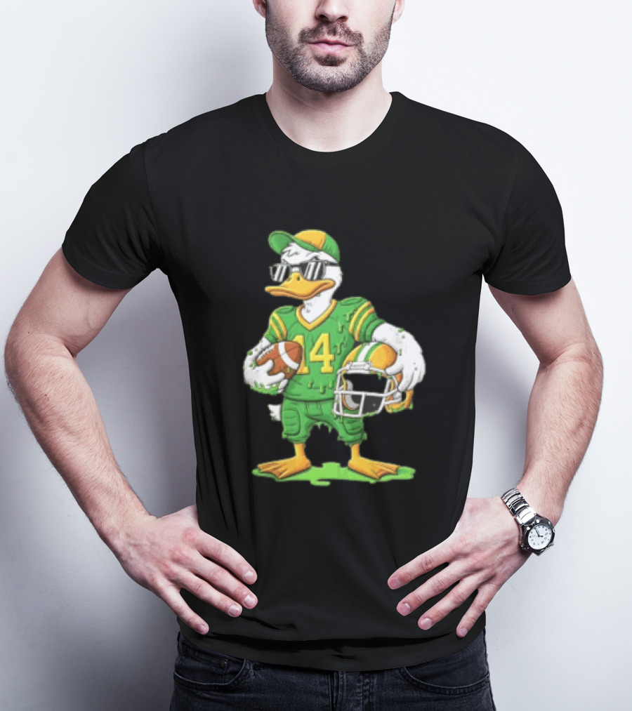 Duck With Sunglasses In Green Football Uniform Holding Helmet And Ball T-Shirt