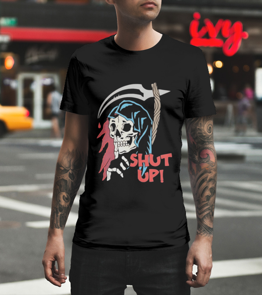 Grim Reaper Skull Shut Up Death Scythe Gothic T-Shirt