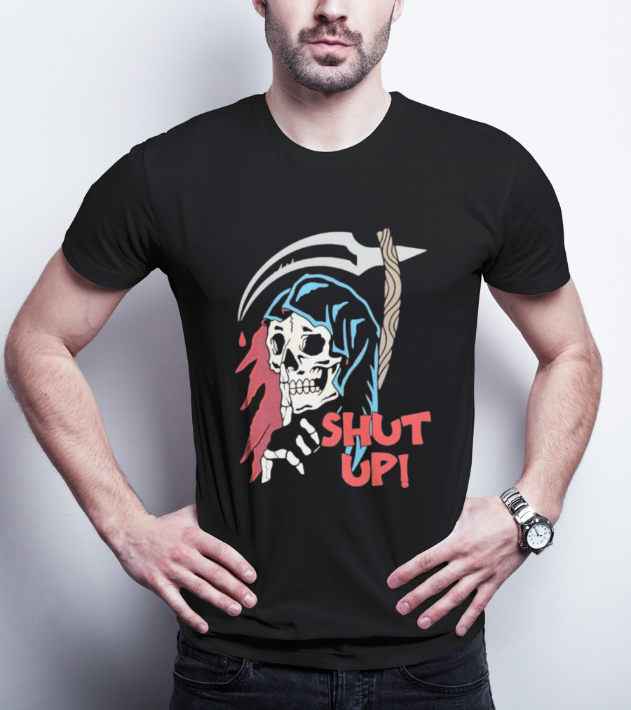 Grim Reaper Skull Shut Up Death Scythe Gothic T-Shirt