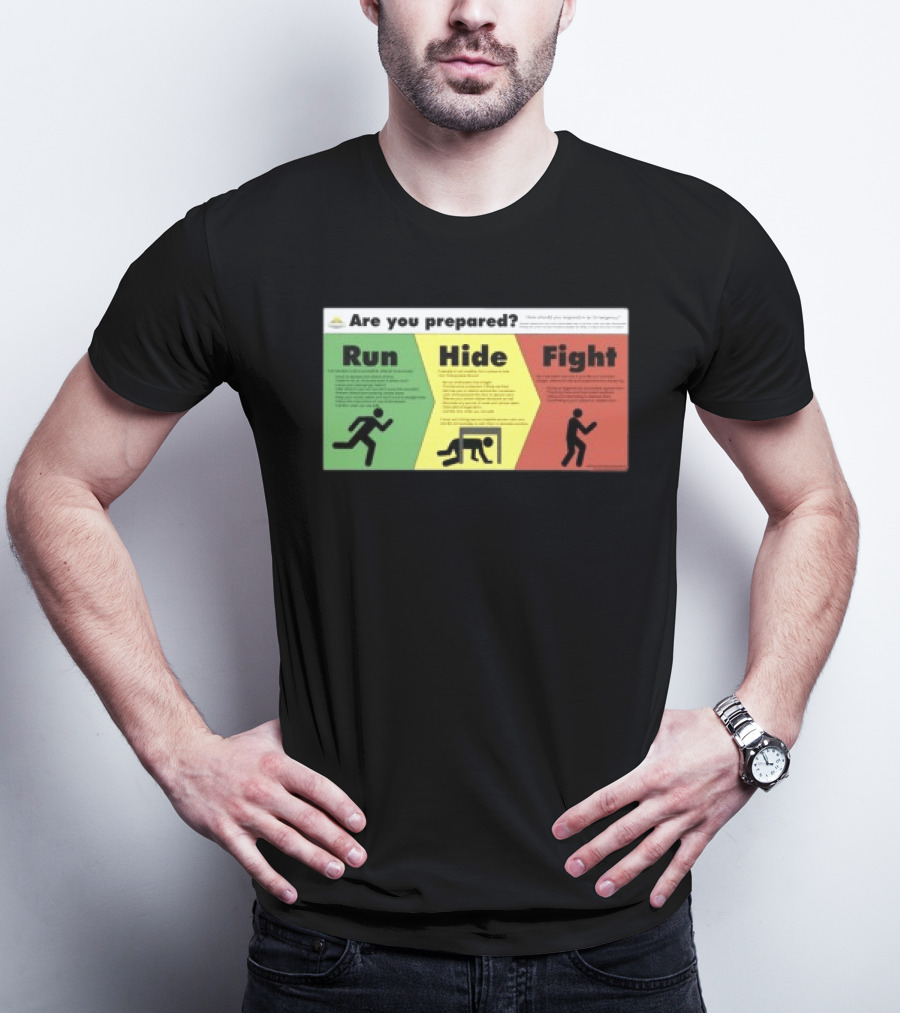 Grimykids Store Survival Guide Run Hide Fight Are You Prepared Emergency Strategy T-Shirt
