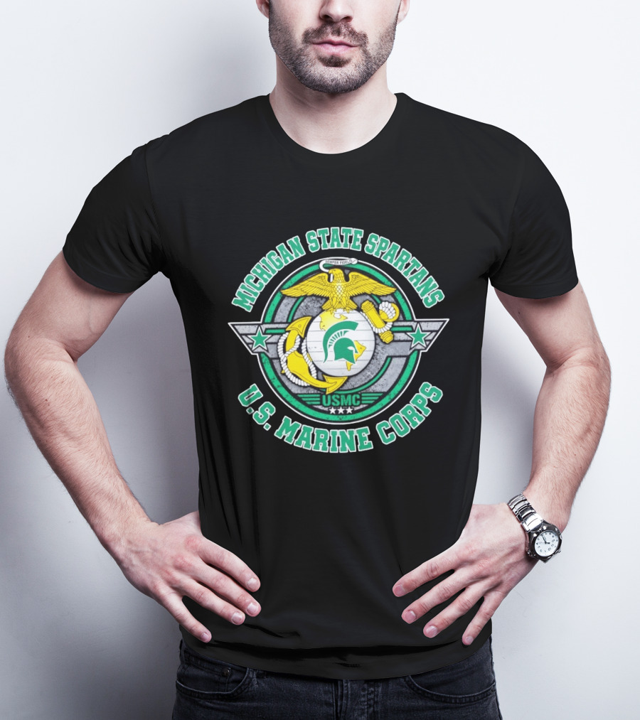 Michigan State Spartans US Marine Corps USMC Semper Fidelis Eagle Globe Anchor T-Shirt