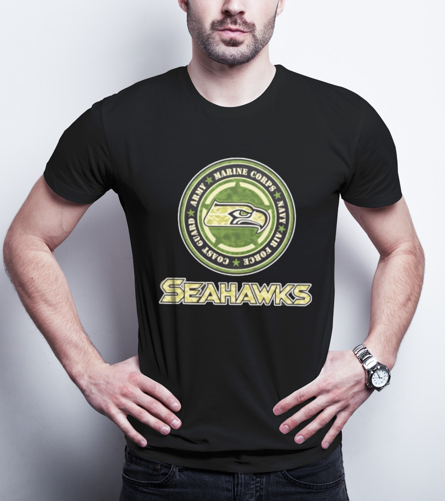 Seattle Seahawks Military Tribute Army Marine Corps Navy Air Force Coast Guard T-Shirt
