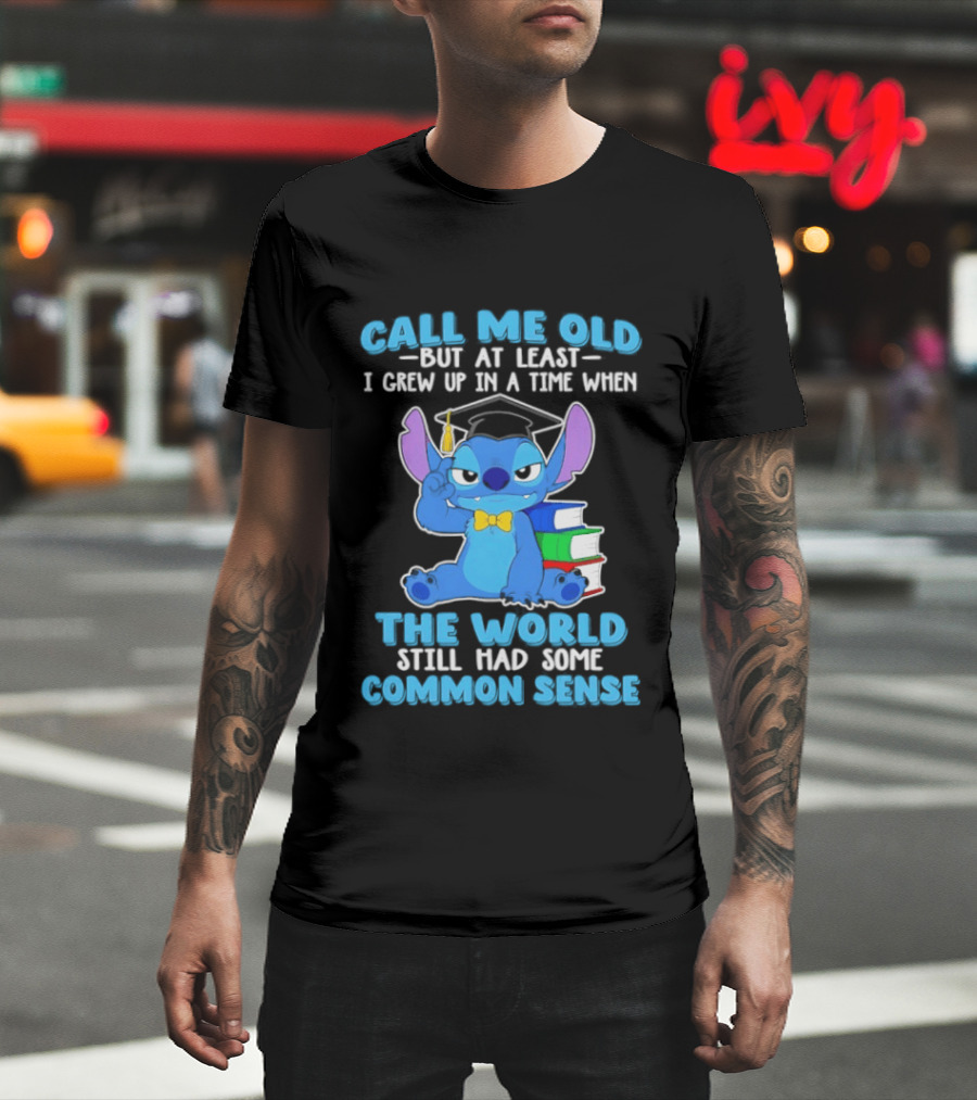 Call Me Old But At Least I Grew Up In A Time When The World Still Had Some Common Sense Stitch With Books And Bowtie T-Shirt