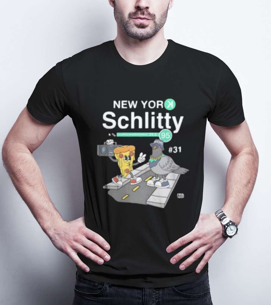 New York Schlitty Pizza Slice Pigeon Boombox Street 831 31395 T-Shirt