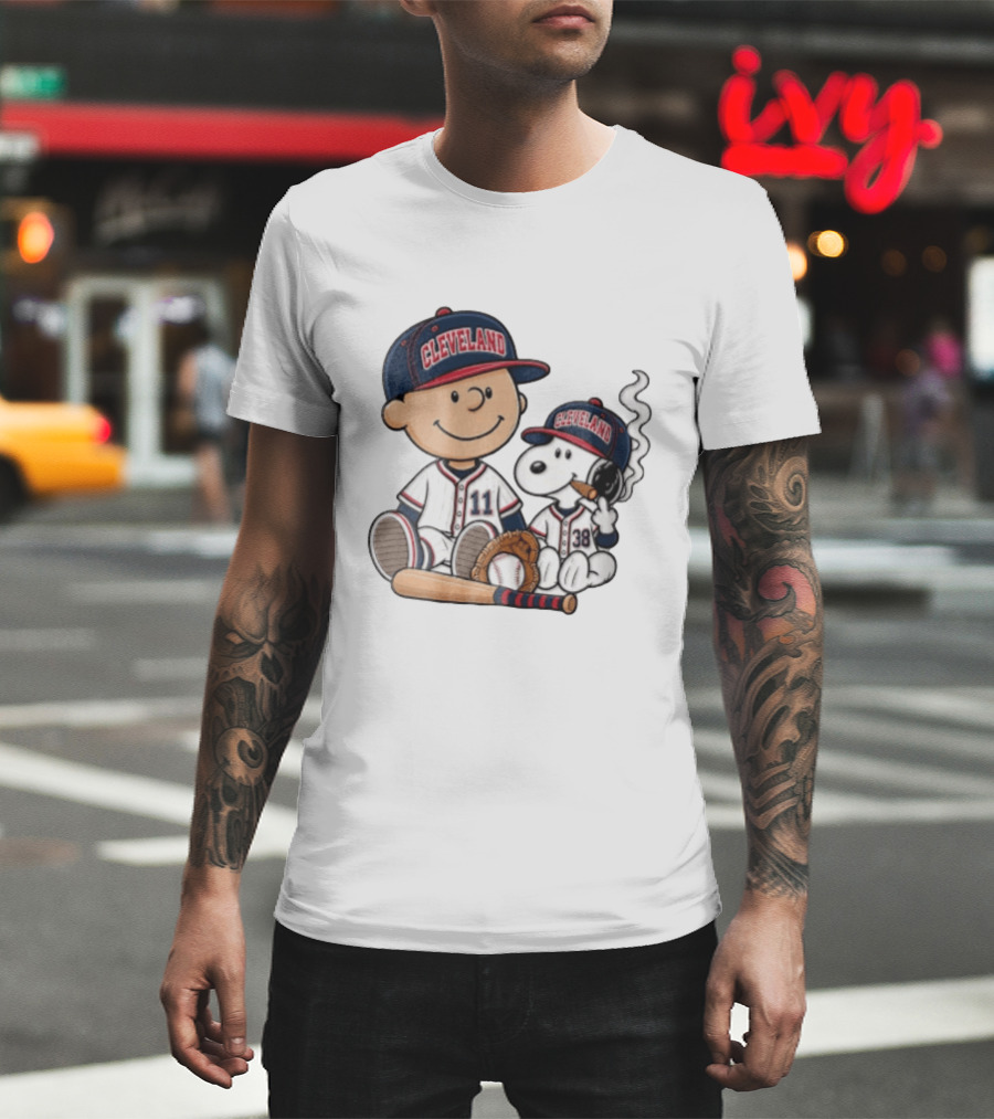 Cleveland Baseball Cartoon Boy And Dog In Uniforms T-Shirt