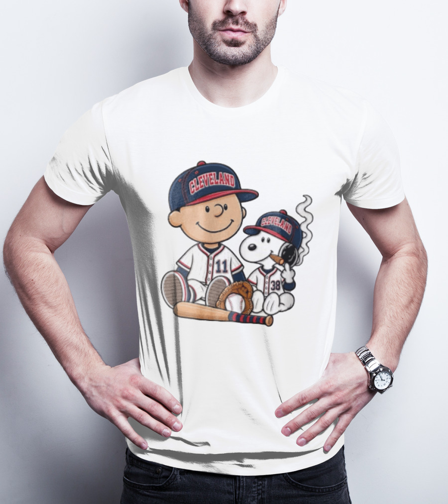 Cleveland Baseball Cartoon Boy And Dog In Uniforms T-Shirt