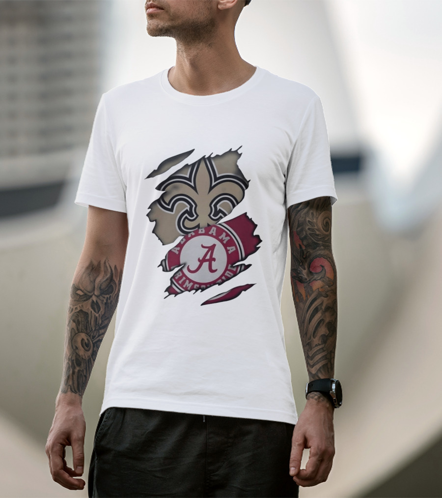 New Orleans Saints Alabama Crimson Tide Fleur De Lis Ripped T-Shirt