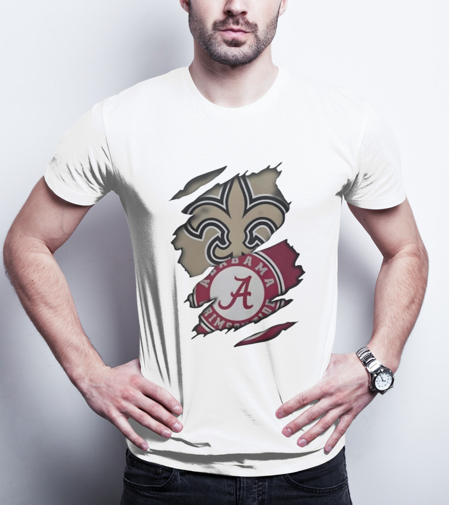 New Orleans Saints Alabama Crimson Tide Fleur De Lis Ripped T-Shirt