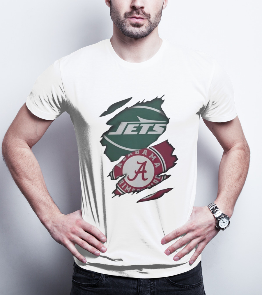New York Jets Alabama Crimson Tide Ripped Fan Gear T-Shirt
