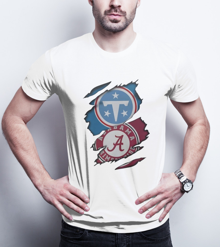 Tennessee Titans Alabama Crimson Tide Ripped Fabric Sports Fan Gear T-Shirt