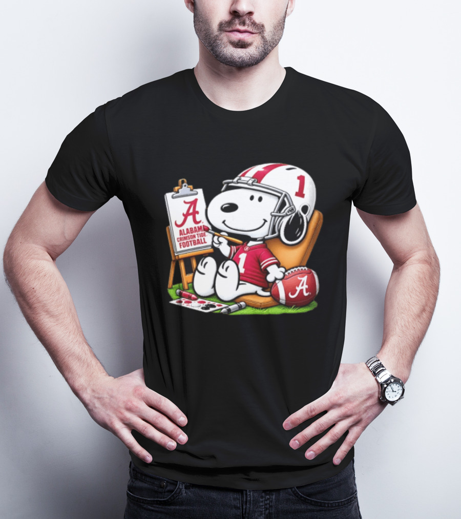 Alabama Crimson Tide Football Snoopy Painting Easel Brush Helmet Number One T-Shirt