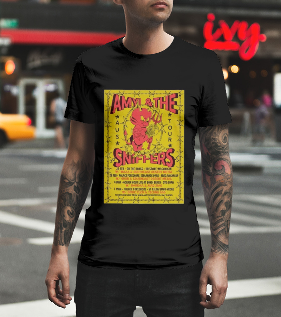 Amyl And The Sniffers Australian Tour 2024 Devil Brisbane Perth Sydney Punk Rock Band Dates T-Shirt