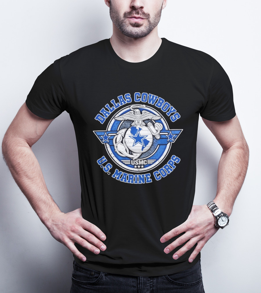 Dallas Cowboys US Marine Corps Semper Fidelis USMC Logo Football Team And Military T-Shirt