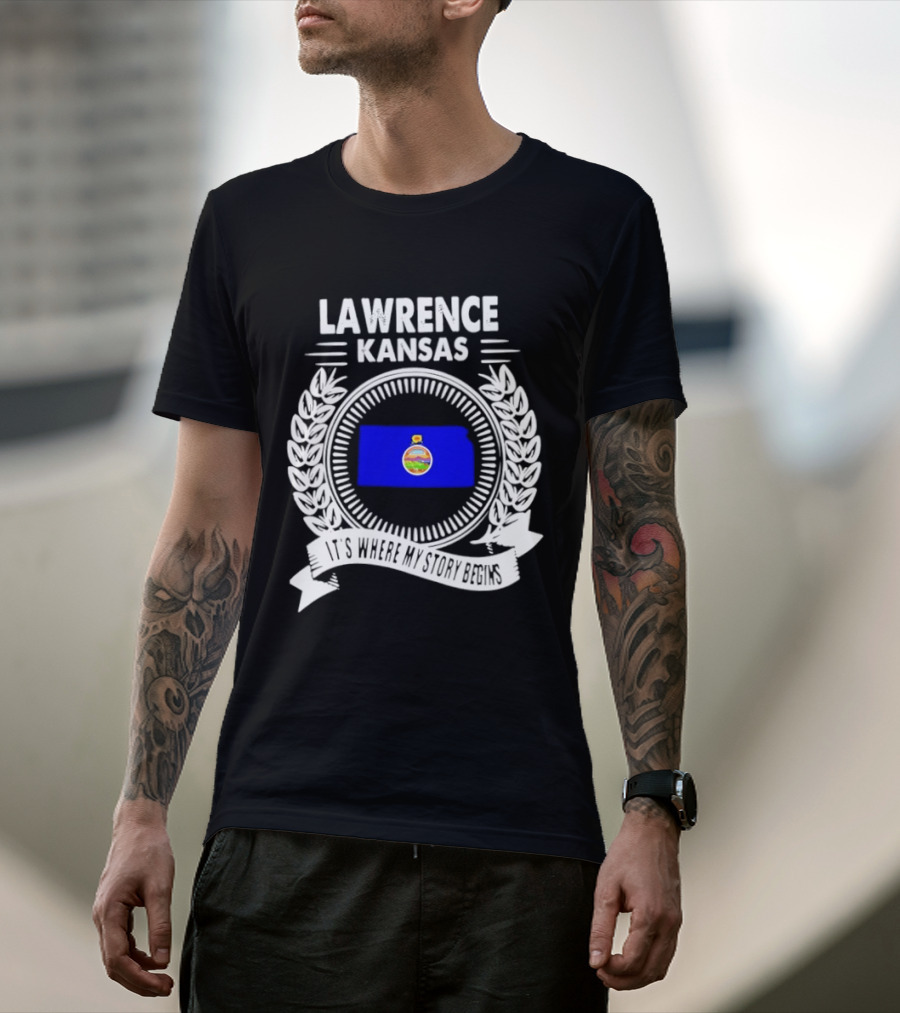 Lawrence Kansas City Flag Emblem Where My Story Begins T-Shirt