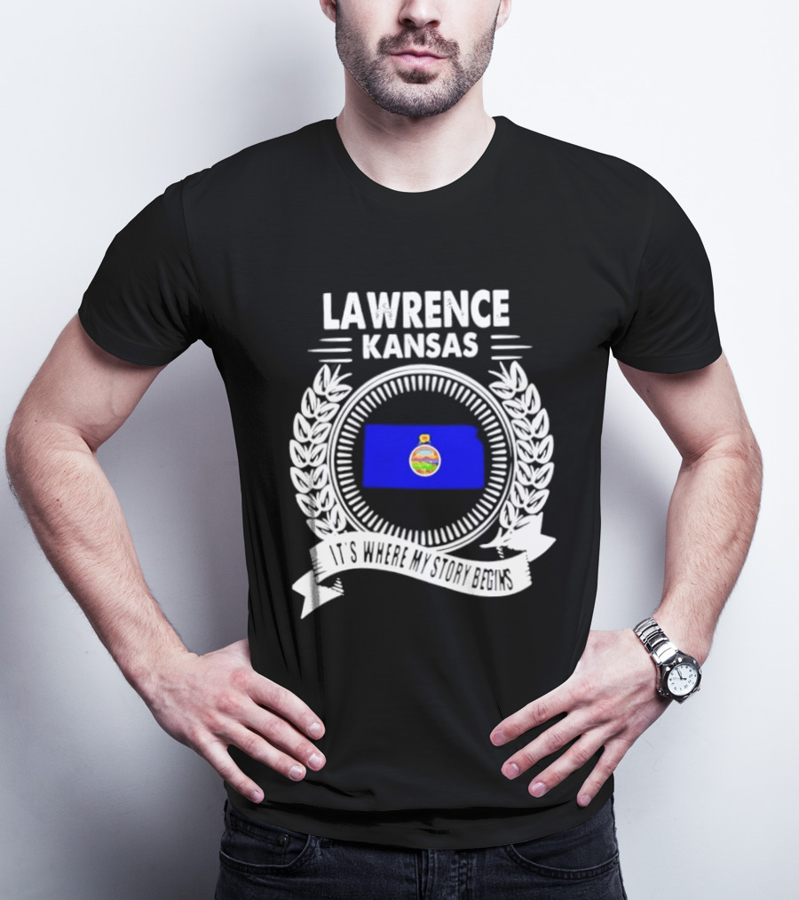 Lawrence Kansas City Flag Emblem Where My Story Begins T-Shirt