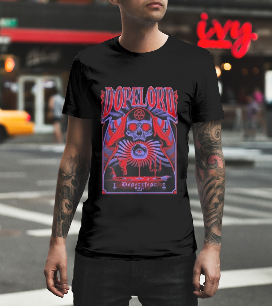 Dopelord Desertfest Liège 2026 Gig With Skull And Pentagram T-Shirt