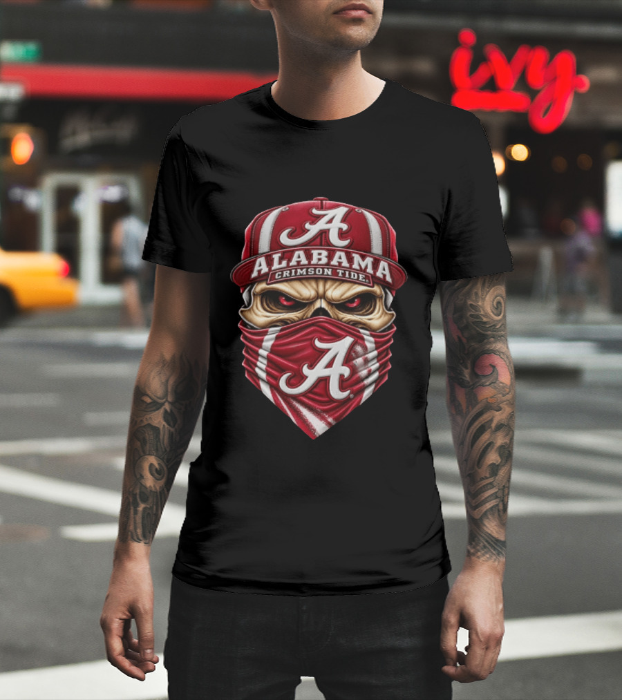 Alabama Crimson Tide Skull With Cap And Bandana Red Eyes T-Shirt