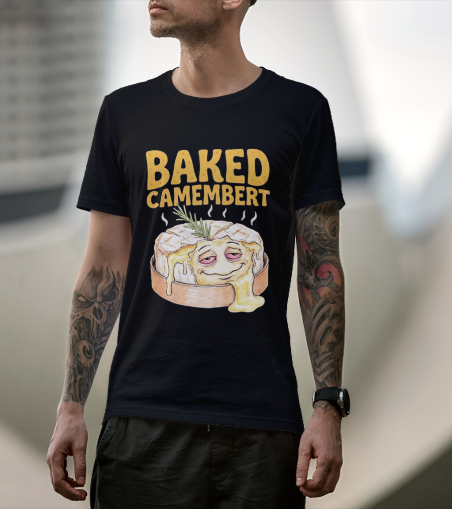 Baked Camembert Cheese Food Funny Illustration With Melted Face T-Shirt
