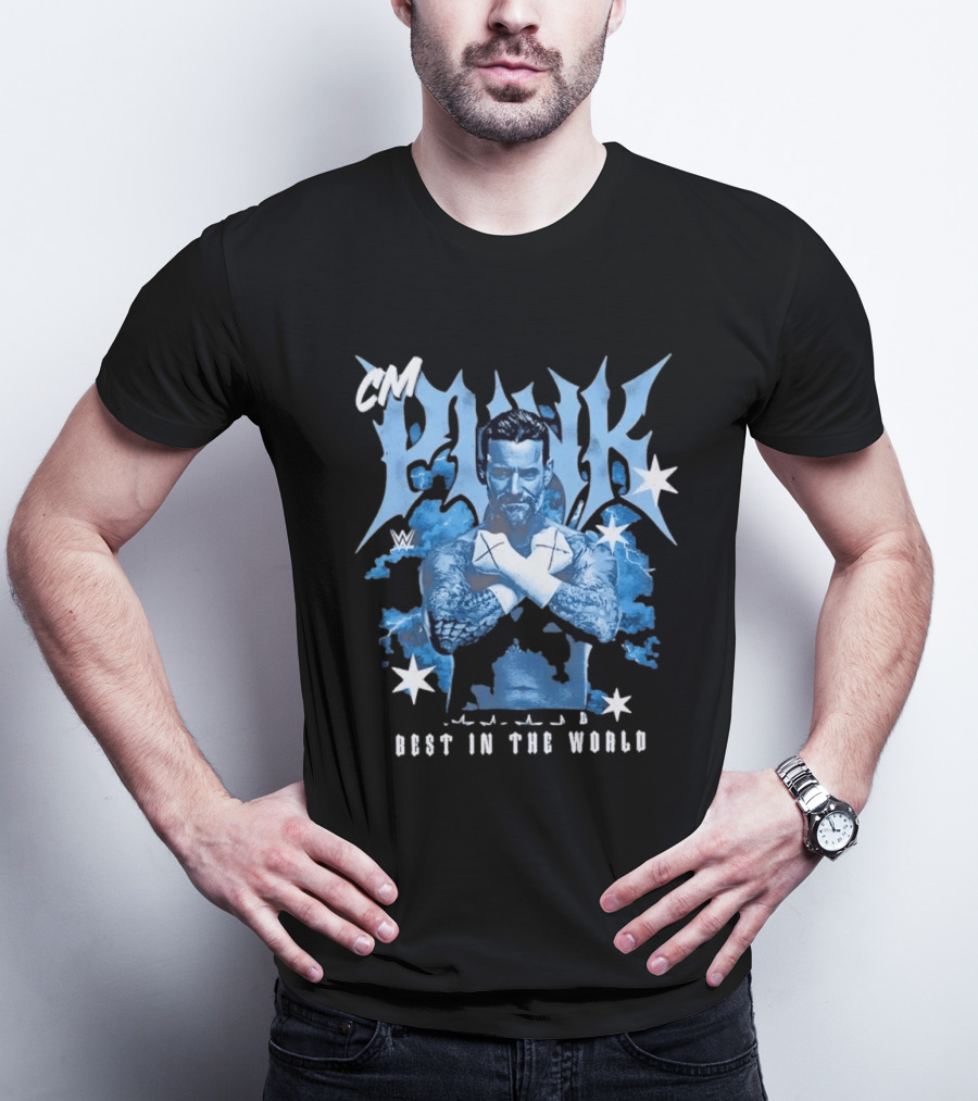 CM Punk WWE Best In The World Crossed Arms Blue Stars T-Shirt