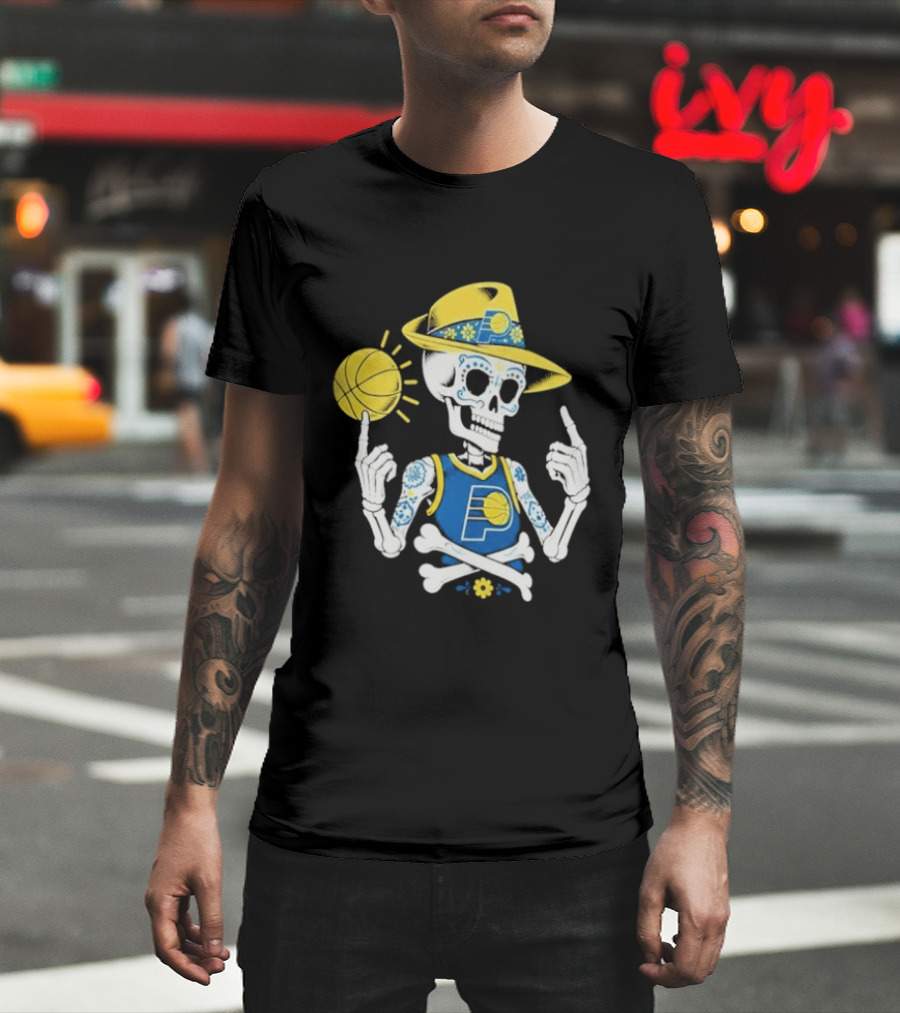 Indiana Pacers Mexico City CDMX Sugar Skull Skeleton Indy Game T-Shirt