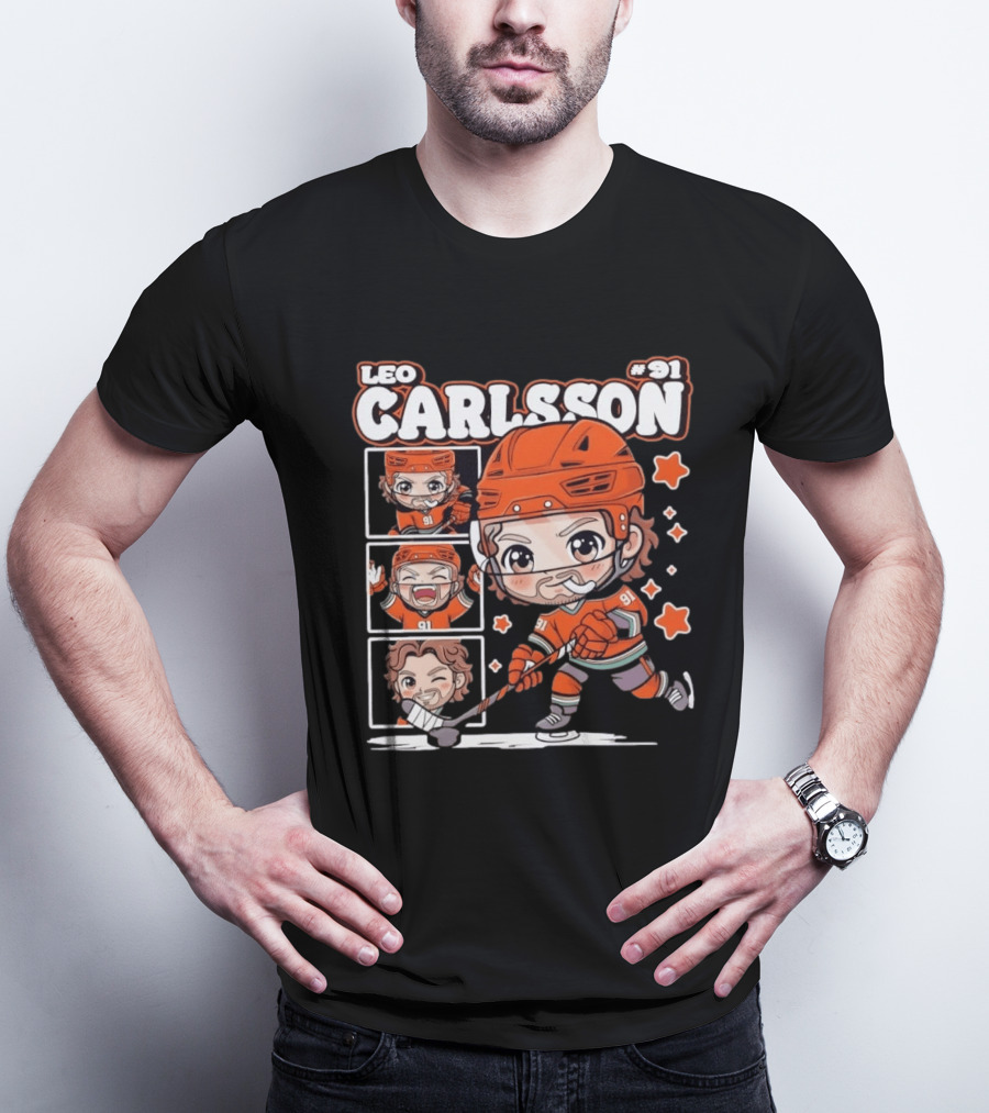 Leo Carlsson #91 Anaheim Ducks Chibi Anime Hockey T-Shirt