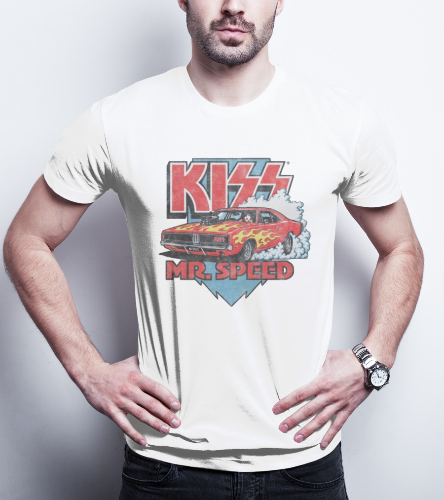 Kiss Mr. Speed Muscle Car Flames Burnout T-Shirt
